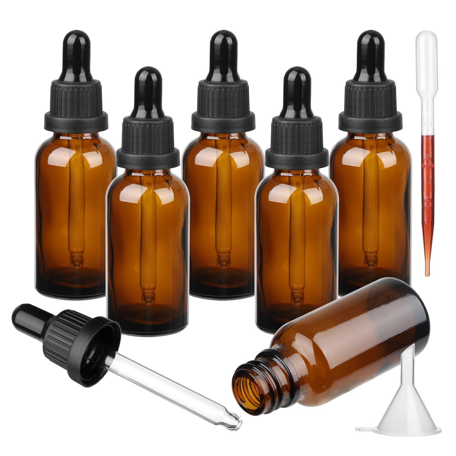 Amber Glass Dropper Bottle with Glass Pipette, 6 X 10ml Glass Eye Dropper Bottles Refillable for Essential Oil Aromatherapy Blends