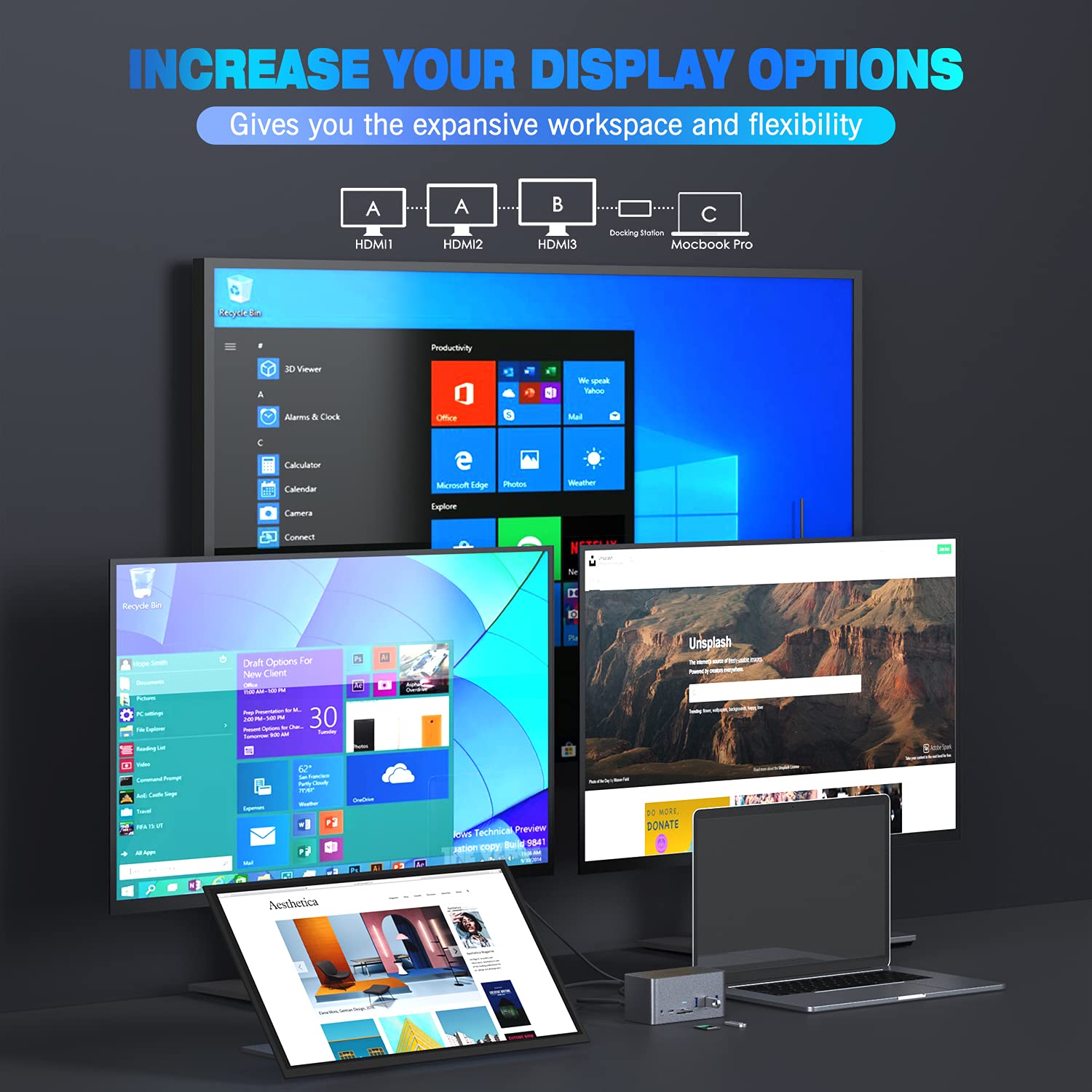 USB C Docking Station,18 in 1 Quadruple Display Docking Station with 4K HDMI+SSD Enclosure+DP Display+Ethernet+USB+SD for MacBook Pro/Air, Surface Pro 7, Dell XPS 13, More Thunderbolt 3 Laptops