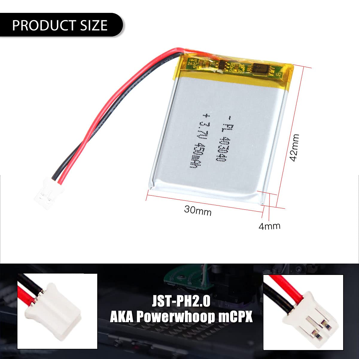 AKZYTUE 3.7V 450mAh 403040 Lipo Battery Rechargeable Lithium Polymer ion Battery Pack with JST Connector