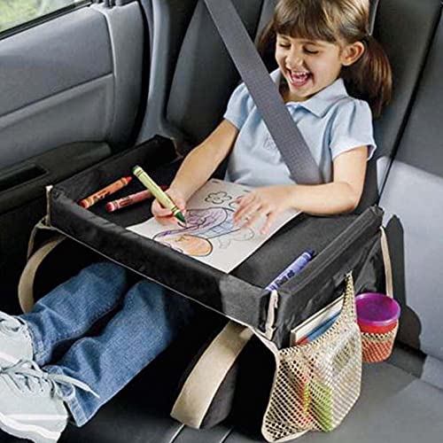 DETTELIN Kids Travel Tray Kids Activity Tray for Car Seat, Waterproof Kids Lap Desk for Car Snacks and Activities Drawing Board with Storage Pocket Organizer
