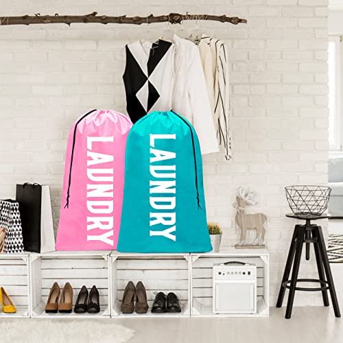 Fiodrmy 2 Pack XL Travel Laundry Bag, Machine Washable Dirty Clothes Organizer, Large Enough to Hold 4 Loads of Laundry, Easy Fit a Laundry Hamper or Basket (Pink+Blue, 24" x 36")