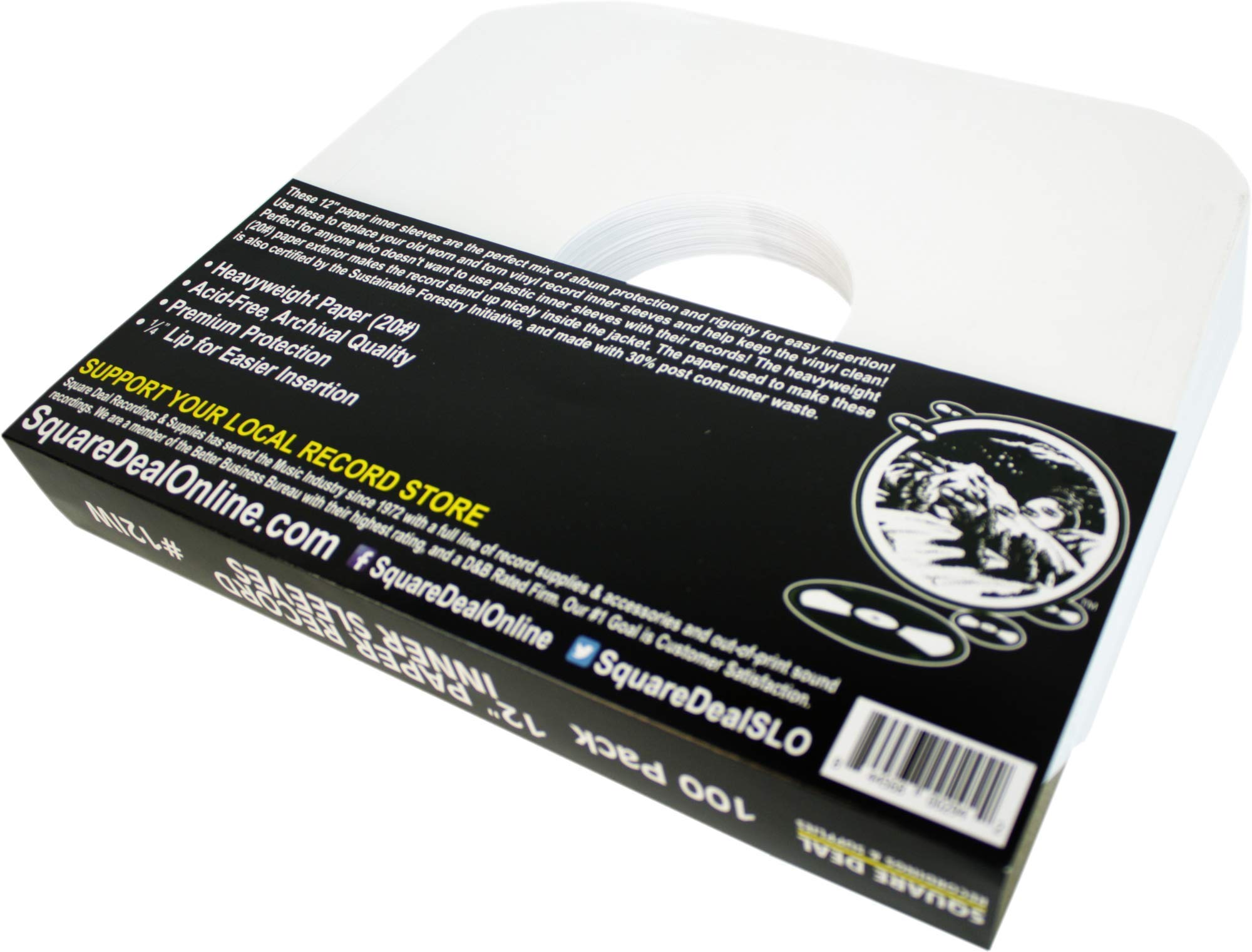 12" Vinyl Record Sleeves - Heavyweight White Paper Inner Sleeves - Archival Quality, Acid-Free! Set of 100#12IW
