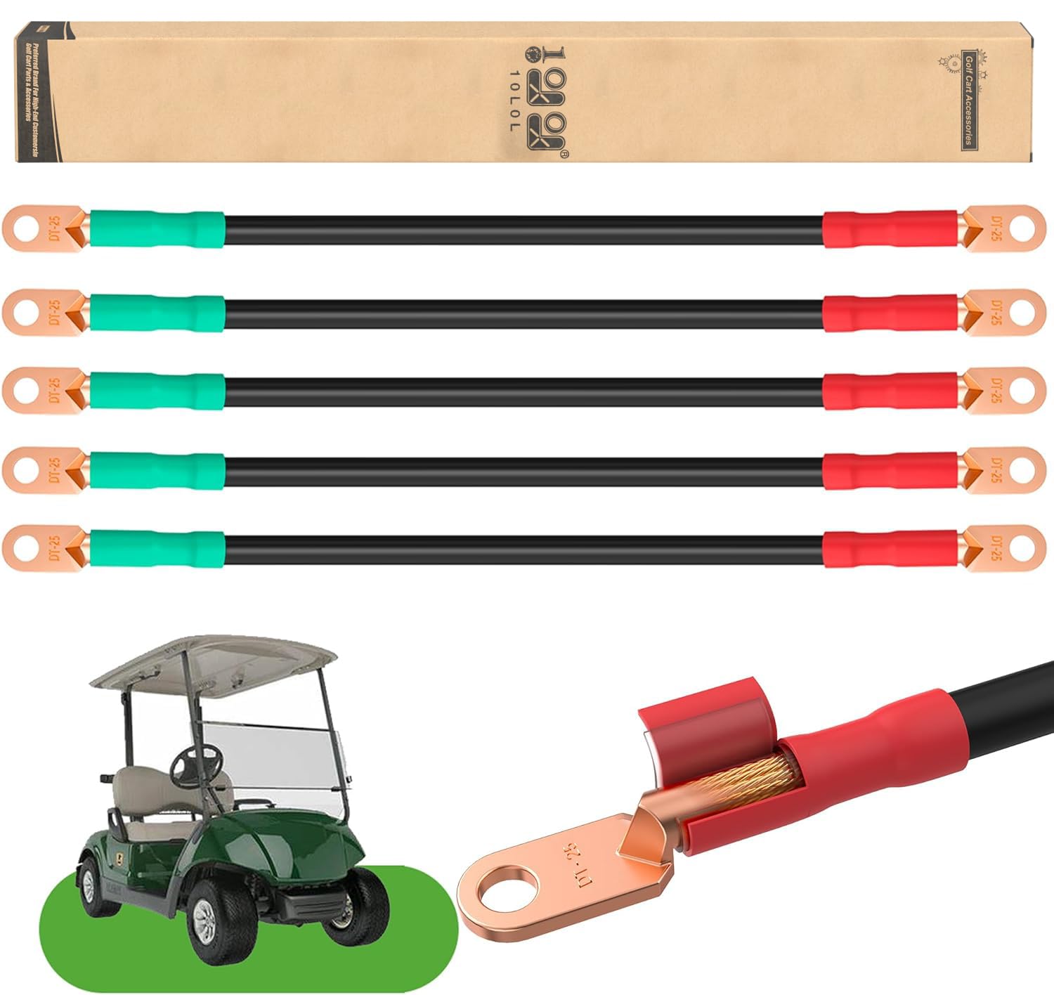 10L0L Golf Cart Battery Cables 4 Gauge for Club Car DS 1995-2022 (48 Volt) Also for Yamaha G2 G8 G9 (36 Volt) Golf Cart Batteries Cables with 5PCS 14.17" Heavy-Duty AC/DC Cables