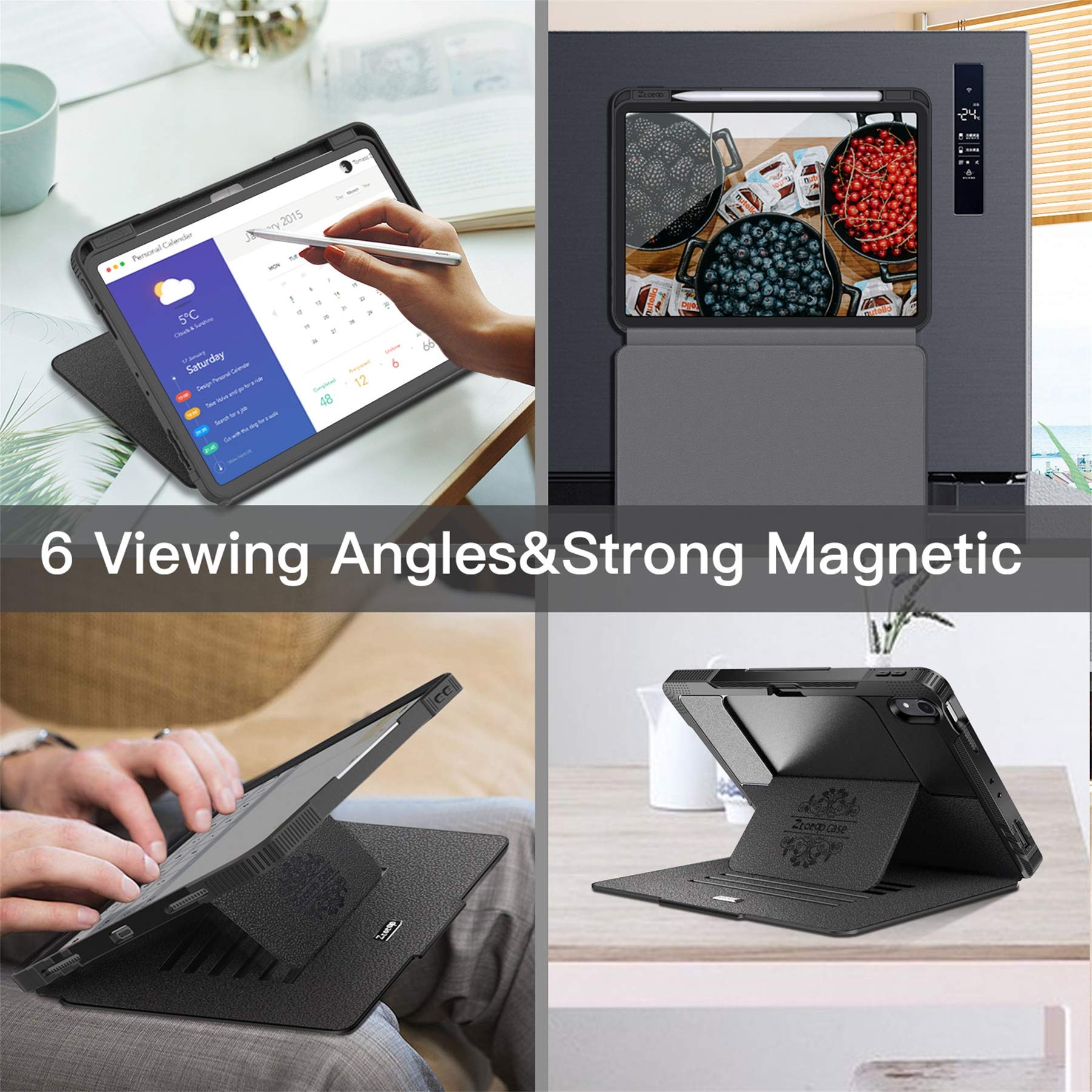 ZtotopCases for iPad Air 5th Generation Case 2022 / iPad Air Case 4th Generation 2020 10.9 Inch, Multi-Viewing Angles TPU Magnetic Protective Cover with Auto Wake/Sleep & Pencil Holder, Black