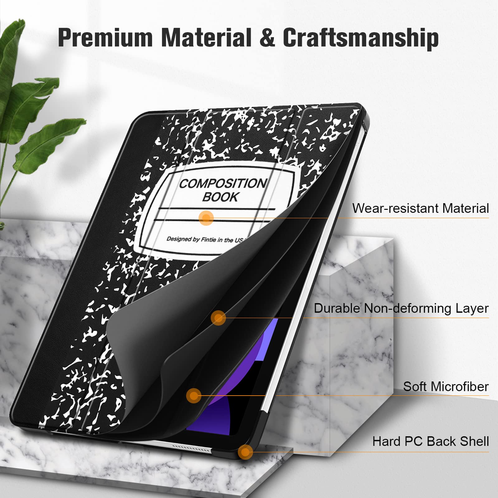 Fintie Case for iPad Air 11-inch M2 (2024), iPad Air 5th / 4th Generation (2022/2020) 10.9 Inch - SlimShell Hard Protective Back Cover with Pencil Holder, Composition Book
