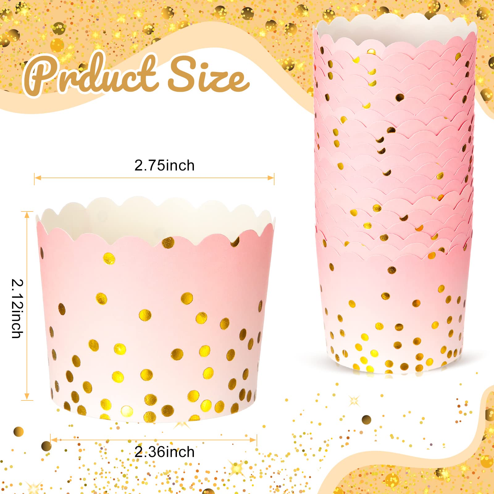 100 Pcs Pink Cupcake Liners 4.5 oz Gold Polka Dot Paper Baking Cups for Muffins Desserts Bake, Easter, Baby Showers, Wedding and Birthday Party