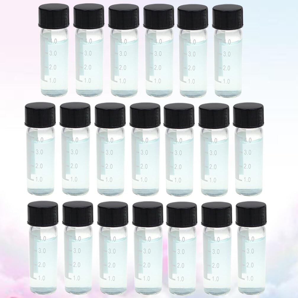 ULTECHNOVO Glass Vials with Screw Caps, Clear Liquid Sample Glass Bottles, 20pcs Chromatography Vials Reagent Serum Storage Bottle with Scale and Black Solid Lid and Septa