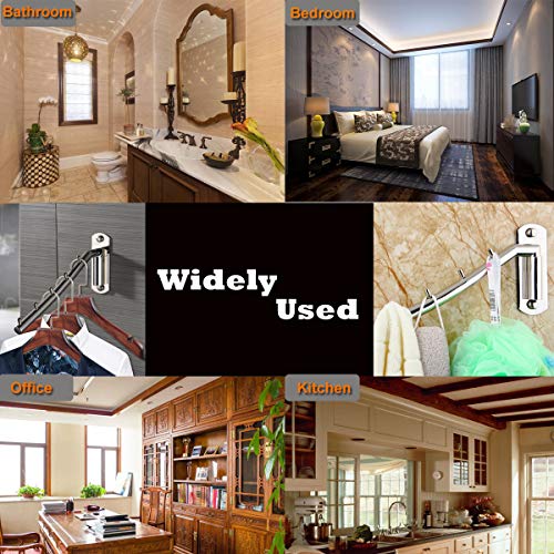 Adromy Folding Wall Mounted Clothes Hanger, Stainless Steel Clothes Holder Swing Arm Closet Drying Rack Clothing Hanging System Heavy Duty Closet Storage Organizer - Silver