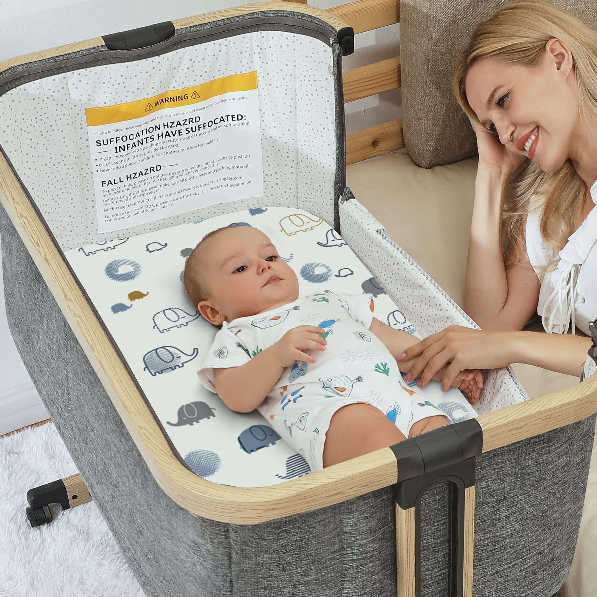AMKE G607 Bassinet Fitted Sheet - 2 Pack - 100% Cotton Nursery Bedding, Rectangle and Oval Baby Bassinet Fitted Sheets - Fits AMKE Sleeper Crib Mattress (Animals)