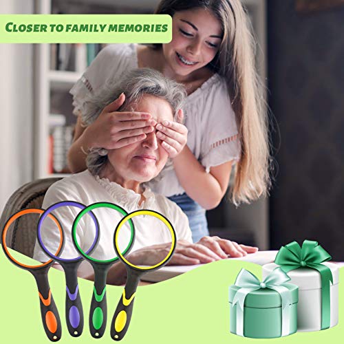 MODOWEY 4Pcs Magnifying Glass, 10X Magnifying Glass Handheld for Kids Seniors, 75mm Magnify Glasses Lens Non-Slip Soft Handle Page Magnifier for Reading, Explorin, Crafts, Plant, Science