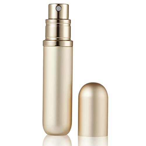 BRARIOS Refillable Portable Mini Perfume Atomizer for Travel, 5ml Luxury Empty Leakproof Pump Perfume Spray bottle Atomizer for Man and Woman (Y-Champaign Gold)