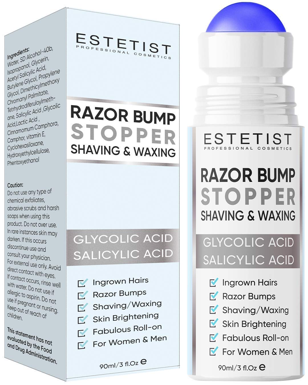 Razor Bump Stopper After Shave Solution for Ingrown Hair and Face Moisturizer 2,5% Organic Retinol Cream for Day & Night with Hyaluronic Acid