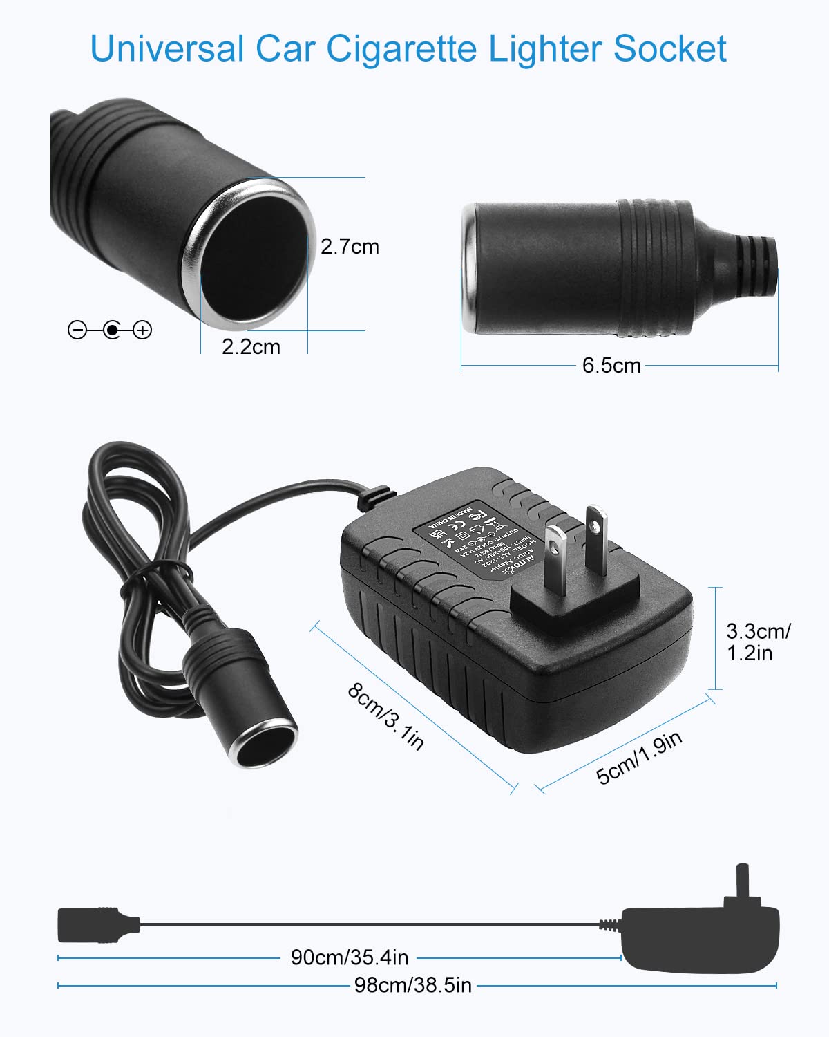 ALITOVE AC to DC Converter 12V 2A 24W Power Supply 110V to 12V Converter AC/DC Adapter with Car Cigarette Lighter Socket 100~240V AC In for Car Shaver MP3/MP4 player Car Dash Cam Bluetooth Transmitter