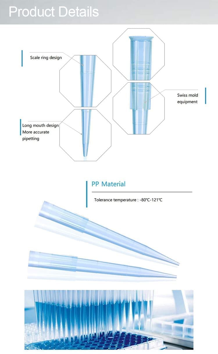TYQILIN 1000uL Pipette Tips 1000 PCS per Bag Blue Laboratory Universal Plastic Liquid Pipette Pipettor Tips