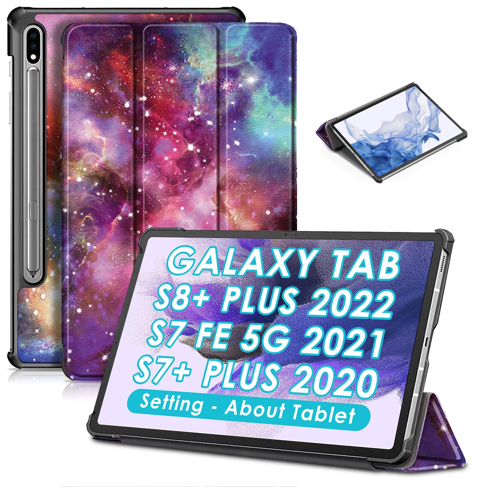 DETUOSI Slim Case for Samsung Galaxy Tab S8 Plus 5G 12.4" 2022 (SM-X800) / S7 FE 5G 2021 (SM-T738) / S7 Plus 2020 (SM-T970),【Auto Sleep/Wake】 Lightweight Tri-Fold Leather Cover Magnetic Stand Closure