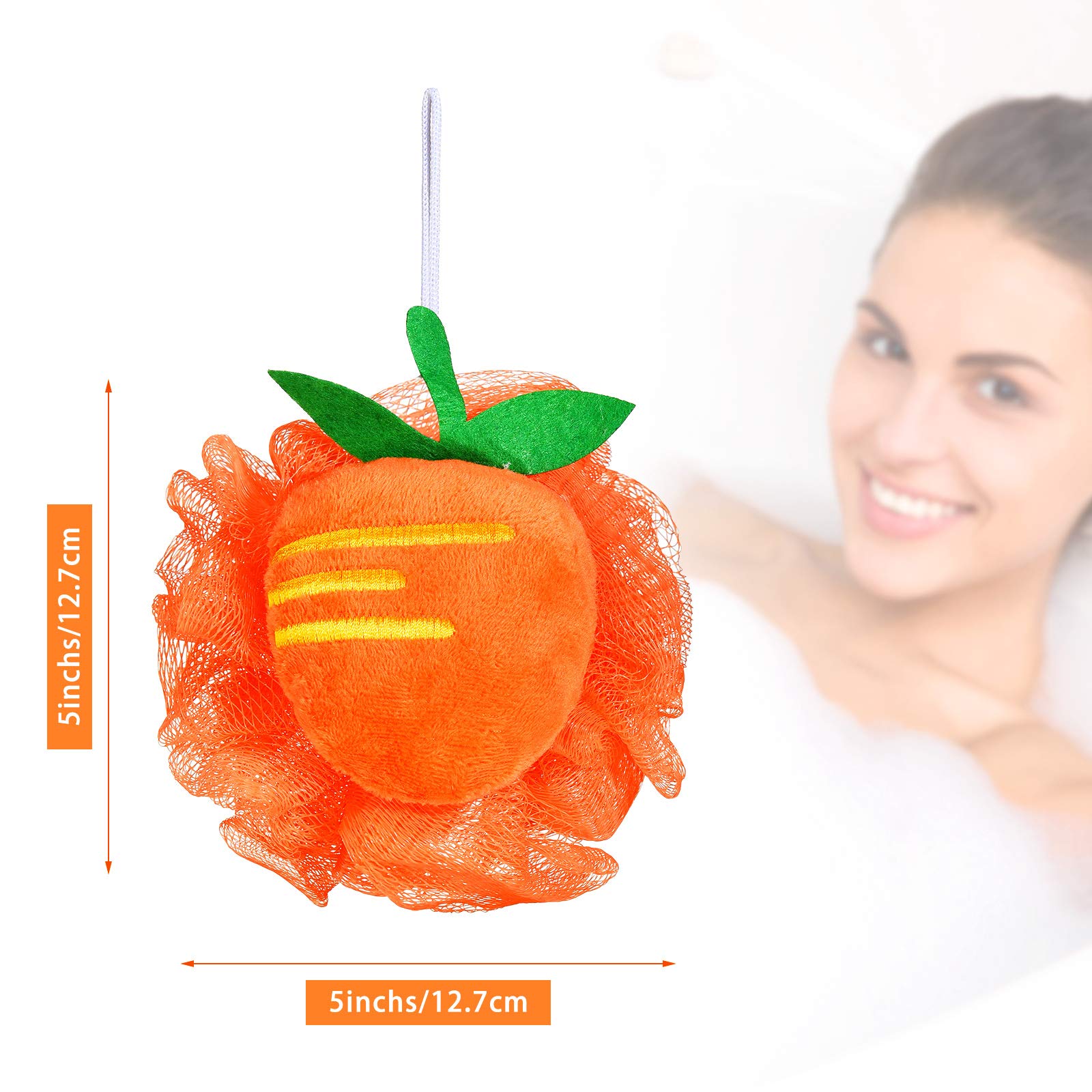 6 Pieces Cute Fruit Bath Shower Sponge Loofahs Mesh Pouf Shower Ball Colorful Cartoon Body Scrubber Balls Shower Mesh for Kids Adults