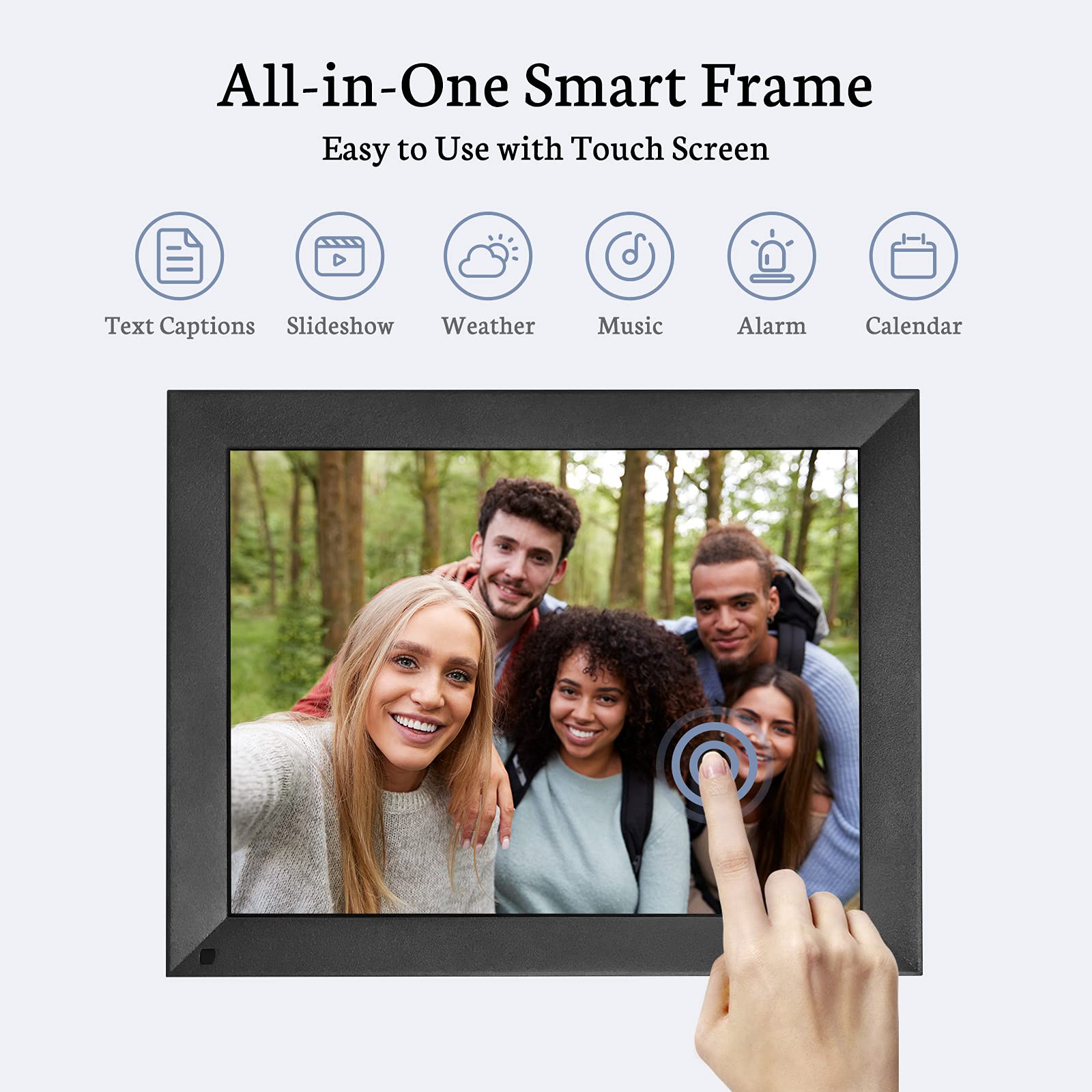 BSIMB 15 Inch Large Digital Picture Frame, WiFi Digital Photo Frame Touch Screen with 16GB Storage, Auto-Rotate, Share Photos and Videos via App Email, Wall Mountable