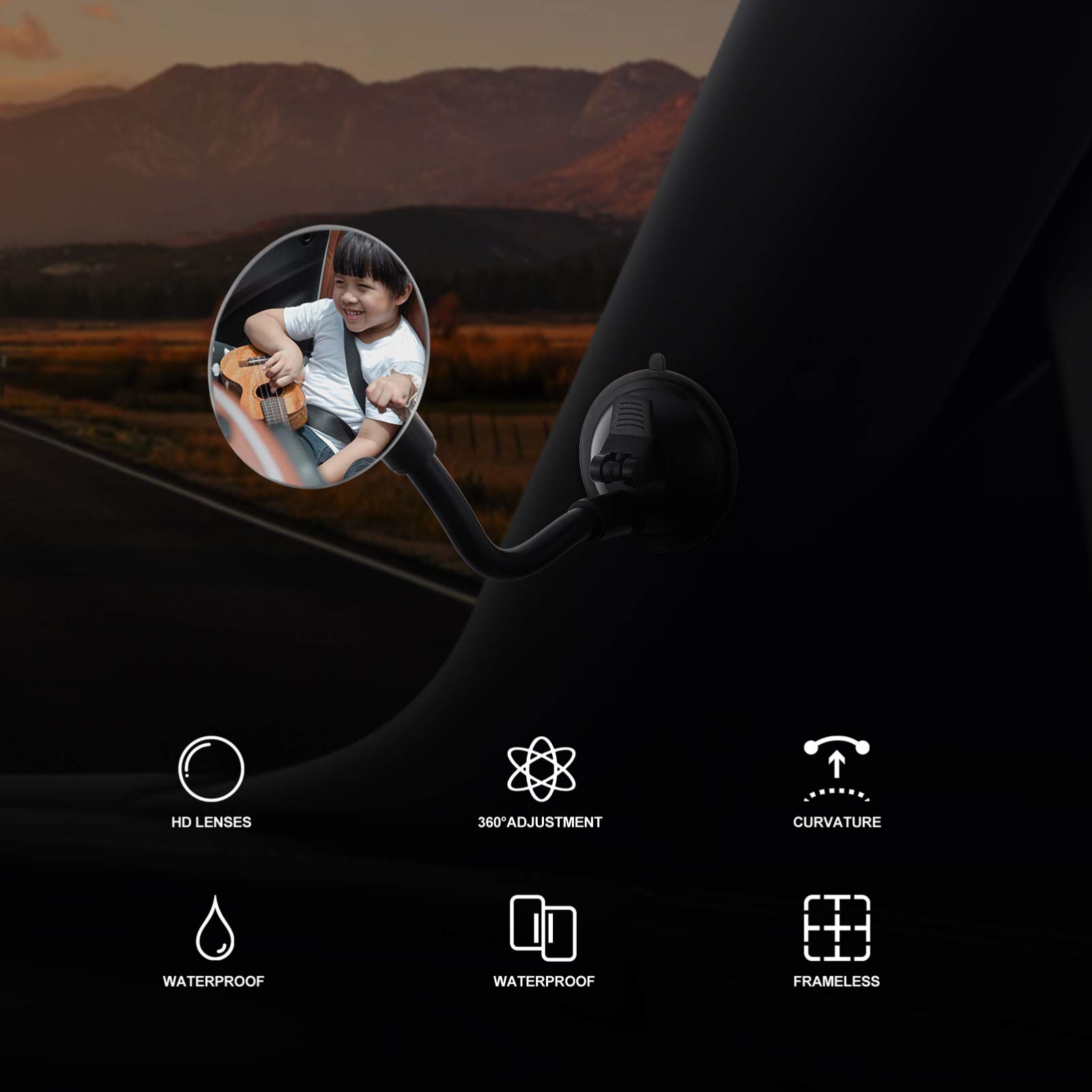 Car Mirror Rear View Mirror Windshield Shatterproof Safety Adjustable Front Facing Suction Cup Mirror for Car Observation
