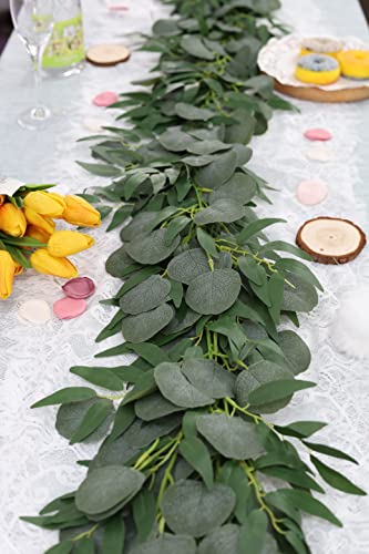 10 Pcs 6.2 Feet Artificial Silver Dollar Eucalyptus Leaves Garland with Willow Vines Twigs Leaves String for Doorways Greenery Garland Table Runner Garland Indoor Outdoor.…