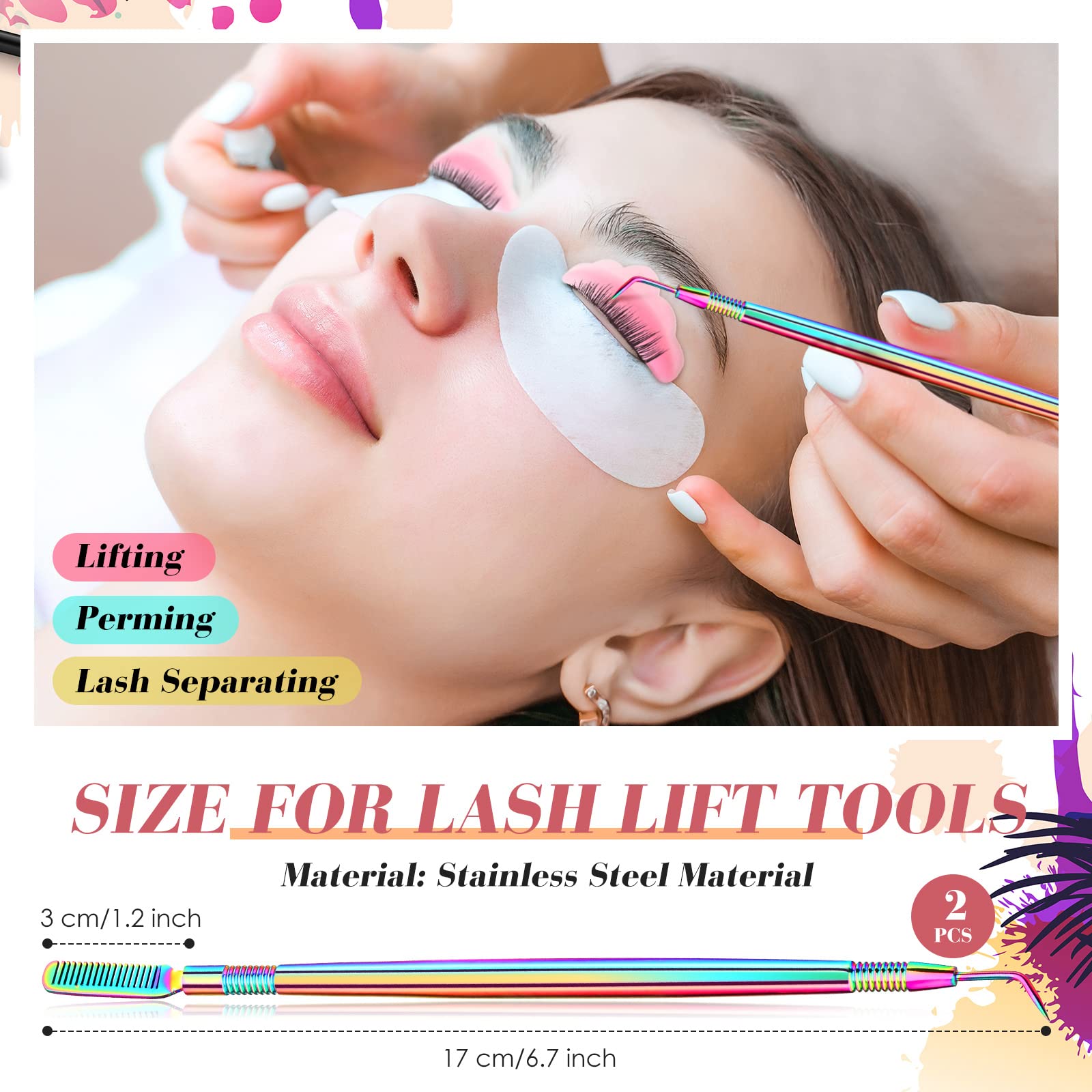 232 Pcs Lash Lift kit, 50 Lash Lift Rods Silicone Eyelash Pads 2 Eyelash Separator Tool with Separation Comb 100 Micro Swabs 50 Crystal Mascara Brushes 30 Pairs Eye Pads (Pink)