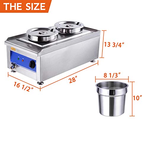 1200W Commercial Food Warmer with Dual 7L Pots Stainless Steel Countertop Steam Table Soup Restaurant Buffet,Easy Cleaning and Simple Maintenance