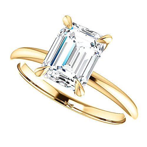 10K Solid Yellow Gold Handmade Engagement Ring 3 CT Emerald Cut Moissanite Diamond Solitaire Wedding/Bridal Ring Set for Women/Her Propose Ring (9)
