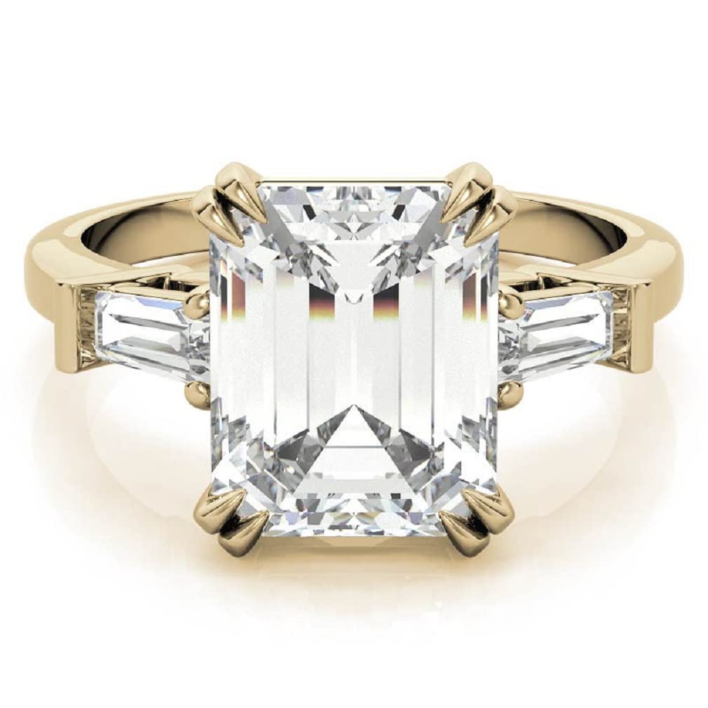10K Solid Yellow Gold Handmade Engagement Rings 3.0 CT Emerald Cut Moissanite Diamond Solitaire Wedding/Bridal Ring Set for Women/Her Propose Ring Set (7)