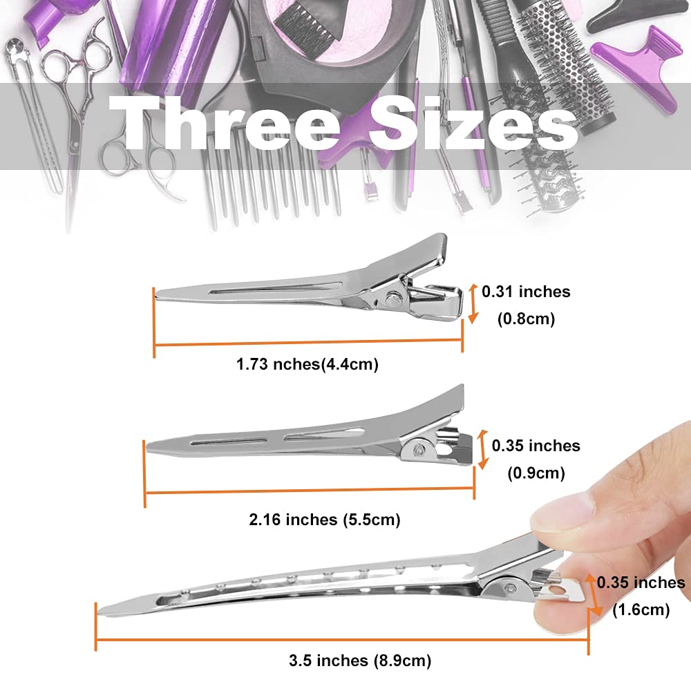 Silver Metal Duck Billed Hair Clips Set - Alligator Roller Clips for Women's Long Hair Sectioning and Pin Curls, with Case