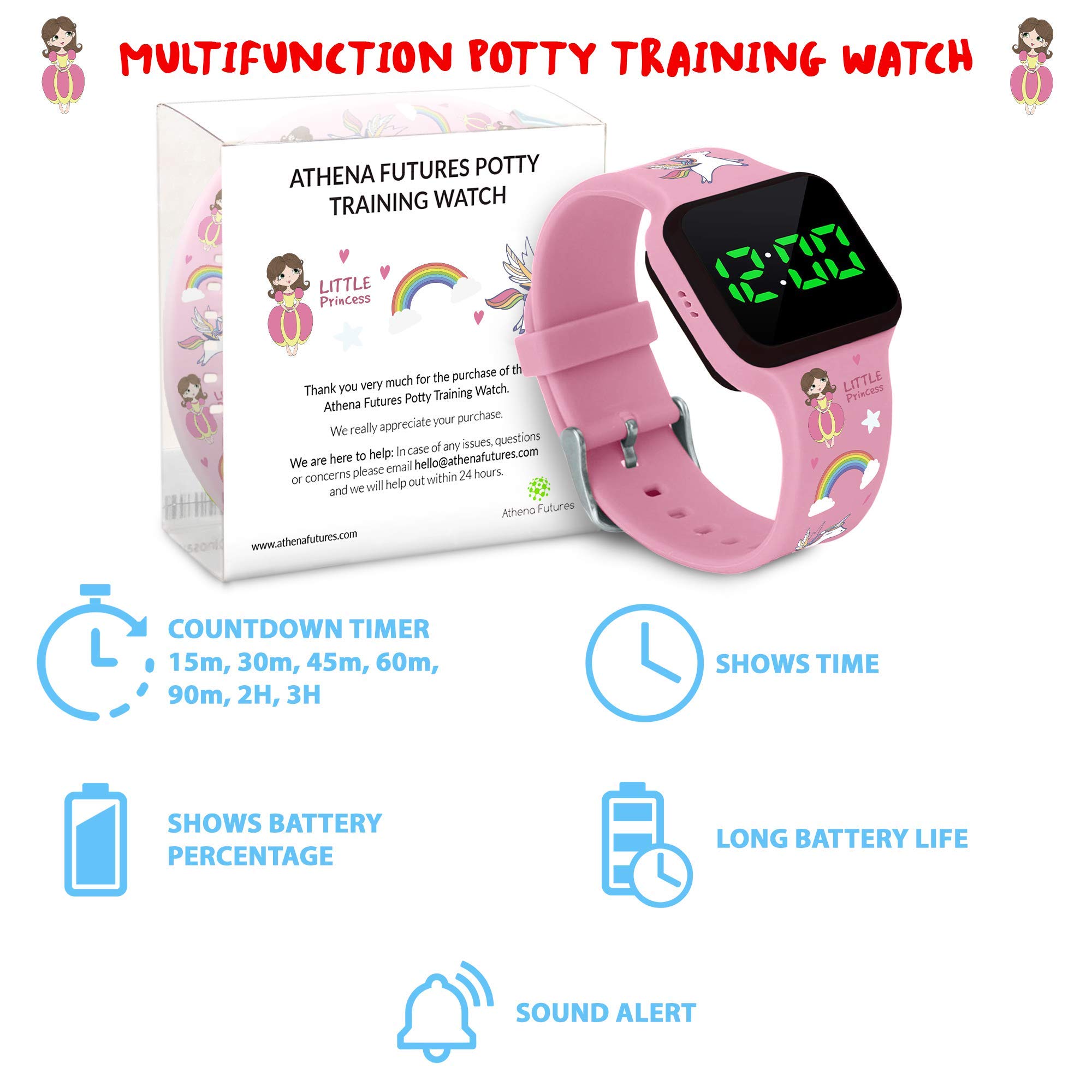 ATHENA FUTURES Potty Training Count Down Timer Watch - Princess Pink and Potty Training Chart for Toddlers - Princess Design