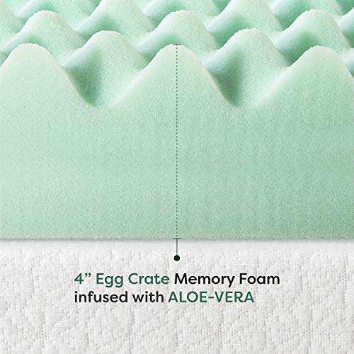Best Price Mattress 4 Inch Egg Crate Memory Foam Mattress Topper with Calming Aloe Infusion, CertiPUR-US Certified, Full, Green