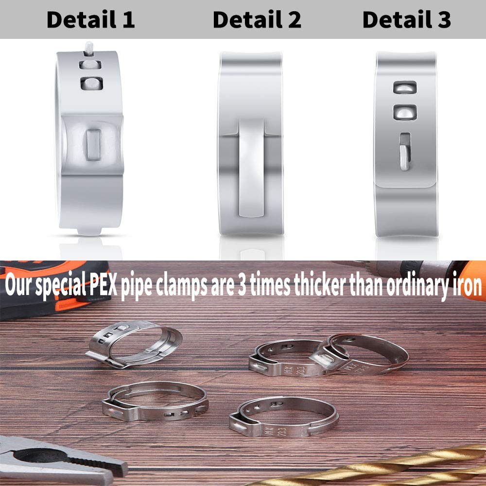 100PCS 3/4 Inch PEX Cinch Clamps Rings, 304 Stainless Steel PEX Fitting Clamps Pinch Clamps Ring Pex Crimp Rings for PEX Tubing Pipe Fitting Connections (Silver -3/4inch(100PCS))