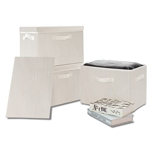 AILINA Storage Bins with Lids for Organizing, Linen Closet Organizers and Storage Baskets, Fabric Bins Decorative Storage Boxes with Lids Baskets for Gifts Toy Boxes (Large Storage Baskets Beige)
