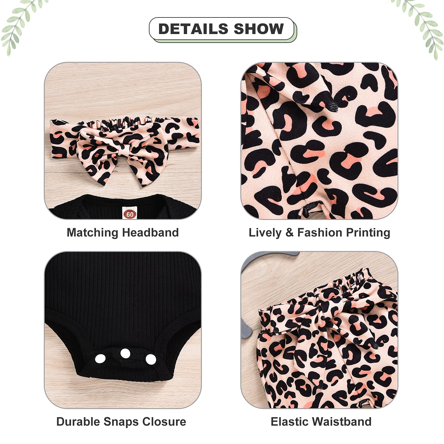 Newborn Infant Baby Girls Clothes Ribbed Bodysuit Romper Leopard Pants Set Fall Winter Spring Outfits (Cheetah, Preemie)