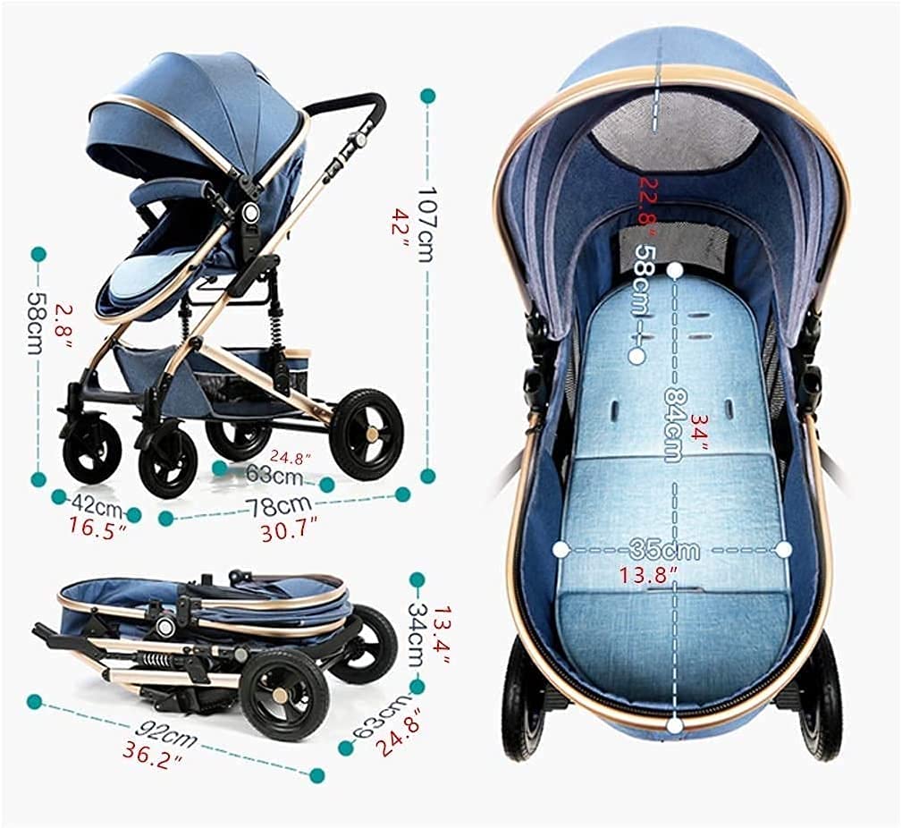 Chilechuan High View Light Weight Strollers for Toddler, Upgraded Infant Carriage Prams and Strollers for Babys Boys and Girls Travel System Pram with Stroller Rain Cover and Strollers Fan