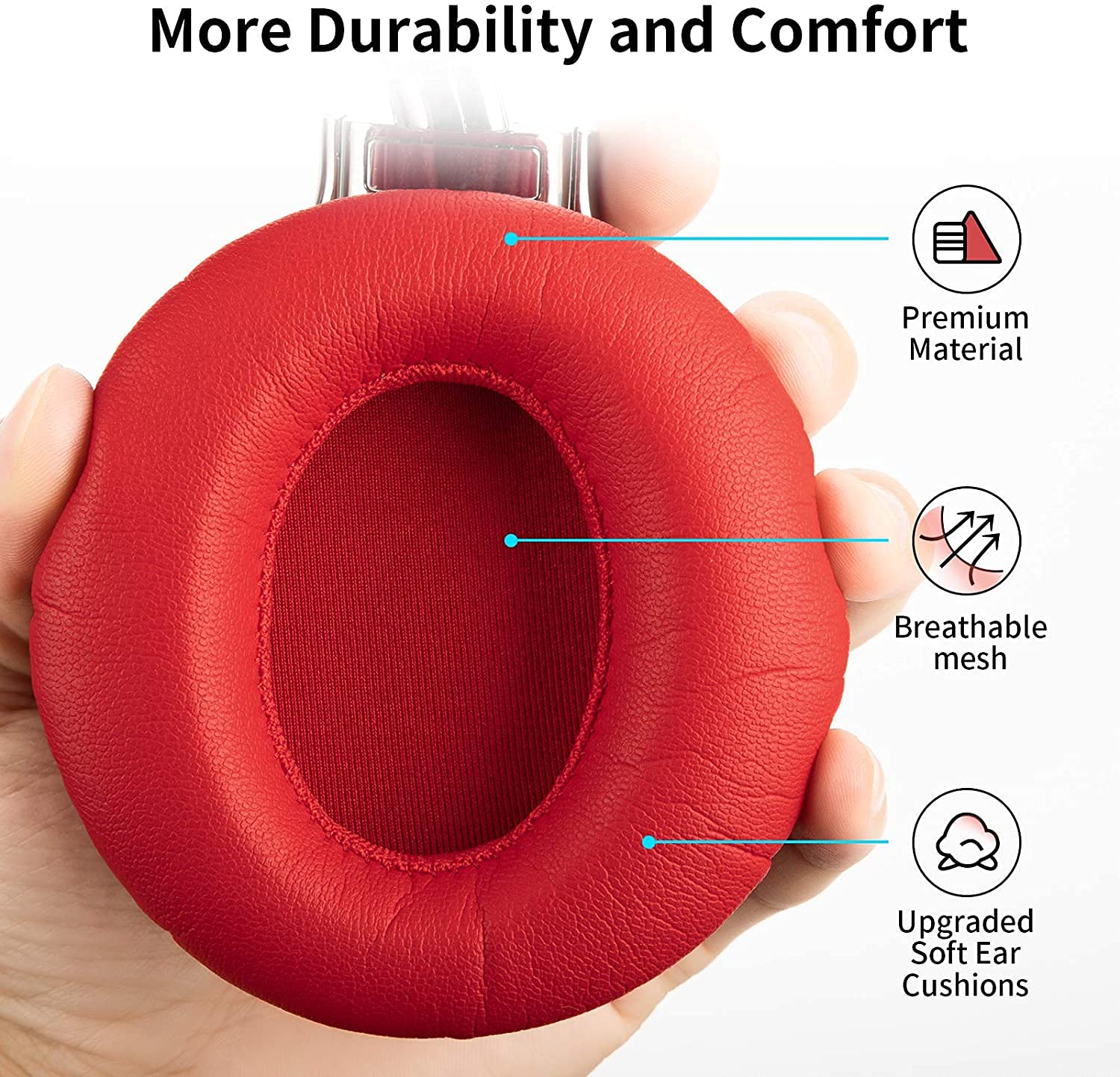 meidongg Active Noise Cancelling Headphones Bluetooth Headphones with Microphone Deep Bass Wireless Headphones Over Ear, Comfortable Protein Earpads, 30 Hours Playtime for TravelWork (Red)