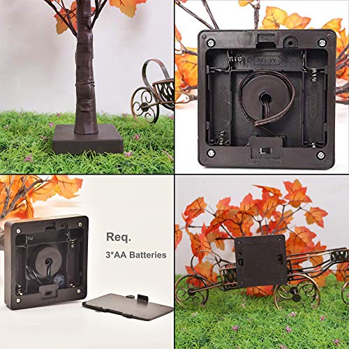 2 Pack 24-inch Fall Lighted Maple Tree, 48 LED Lights, Thanksgiving Decoration Table Tree, Battery Operated DIY Artificial Tree, Centerpieces Decor Tree for Home Desktop Autumn Harvest Tabletop Indoor