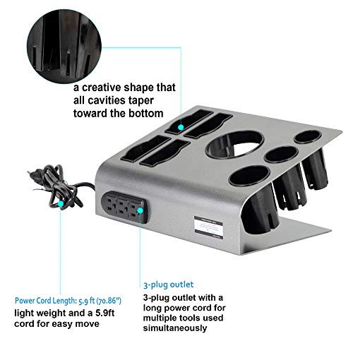 PENNYNANA Large 8-Hole Salon Desktop Hair Iron & Blow Dryer Holder,Hair Tool Organizer Barber Organizer w/ 3-Plug Outlet,Metallic…