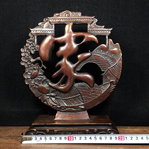 11" Tibetan Temple Collection Old Bronze Cinnabar mud Gold Home and Everything Gather Fortune Screen Ornament Exorcism Town House