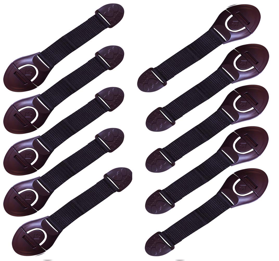 Chironal 10pcs/set Child Safety Lock Security Protector Drawer Door Cabinet Lock Plastic Protection Kids Safety Door Lock (Cloth belt lock Dark brown)