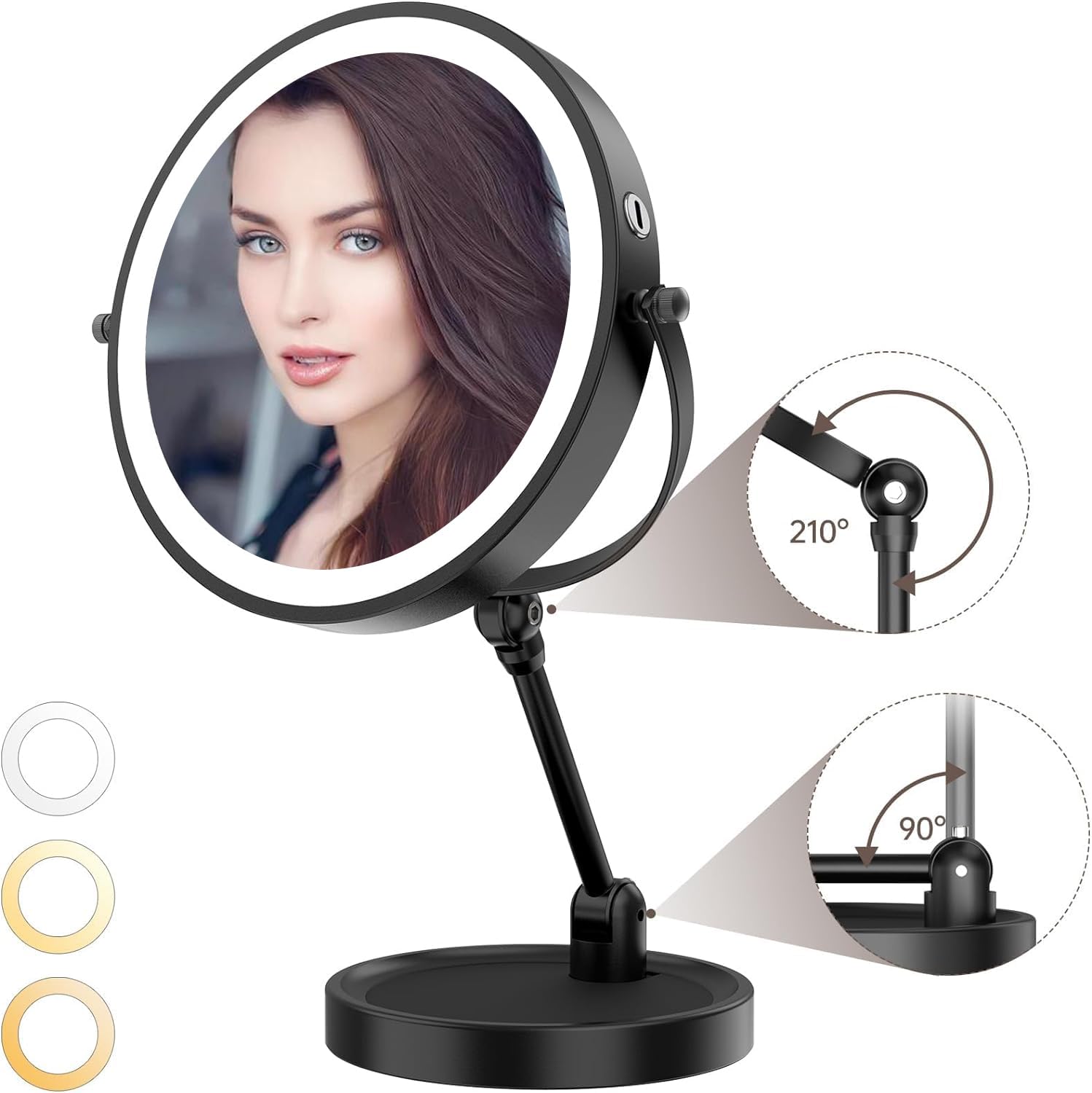 SanaWell Wall Mounted Makeup Mirror, 7X Magnifying Mirror with Lights, 8 Inch Double Sided HD Mirror [One Button Switch],Extendable Arm 360° Swivel Shaving Cosmetic Mirror Powered by Plug-in AC Cord