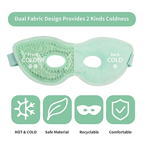 NEWGO Gel Eye Mask Reusable Cooling Eye Mak with Eye Holes, Cold Pack Eye Ice Pack Hot Cold Eye Compress for Puffy Eyes Migraine Headache, Stress Relief, Dry Eyes Dark Circles (Green)