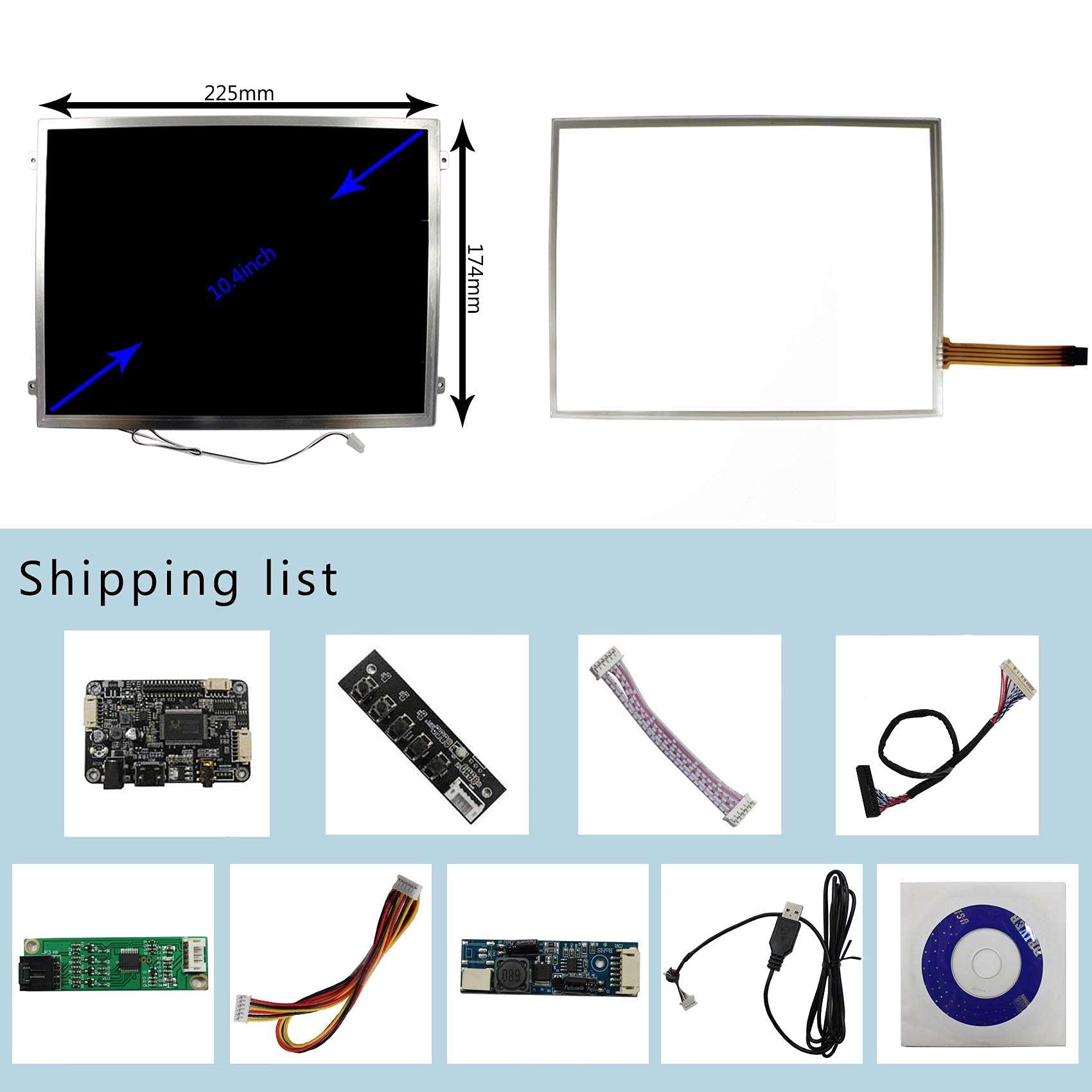 VSDISPLAY 10.4" 10.4 Inch 1024x768 IPS LCD Screen VS104T-003A with Touch Panel VS104TP-A1 & HD-MI Audio LCD Controller Board