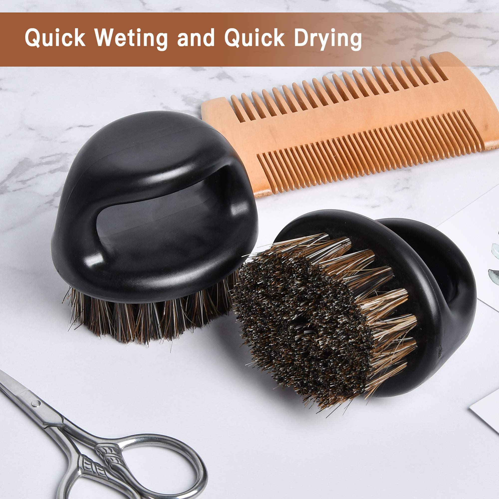 Akamino 4 Pack Beard Brush for Men - Men's Beard Brush With Round Plastic Handle and Soft Boar Bristles For Beard Oil Styling & Grooming