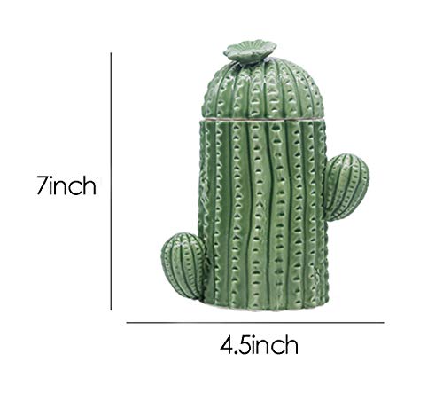 Ceramic Relief Cactus Shape Candy Dish Snack Food Storage Jar with Lid