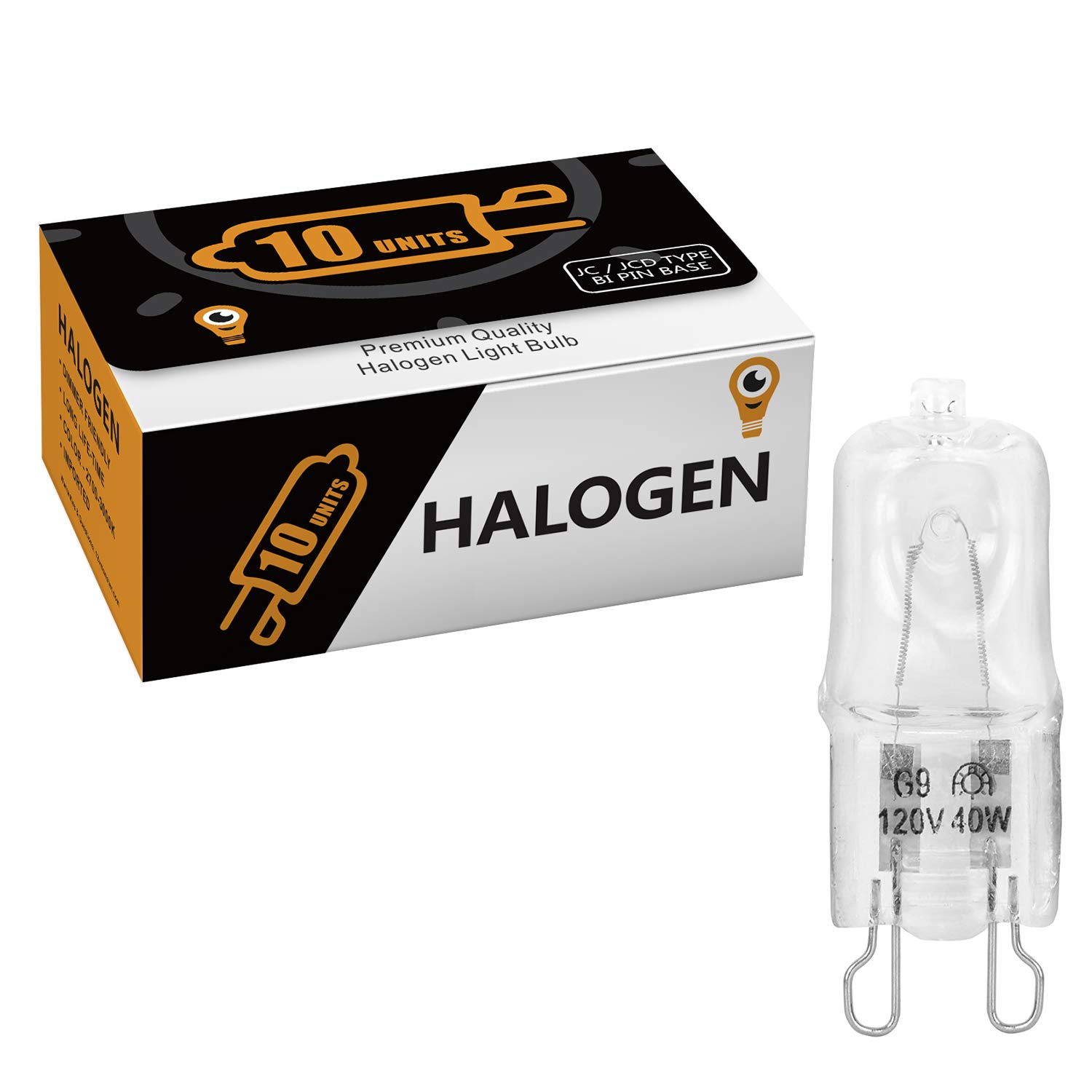 10 Pack Crystal Clear Lense 40W Q40/G9/CL/120V G9 JCD 40 Watt 120 Volt T4 JD Type Halogen House Hold Light Bulb Hanging Pendant Accent Type Spot Down Lamp Chandelier Sconce Fixture Lighting