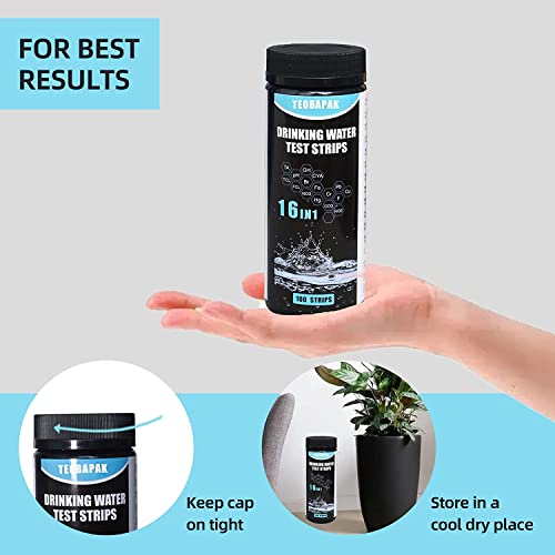 16 in 1 Water Testing Kits for Drinking Water, 100 PCS Drinking Water Test Kit, Tap and Well Water Test Strips with Hardness, pH, Mercury, Lead, Iron, Chromium/Cr and More