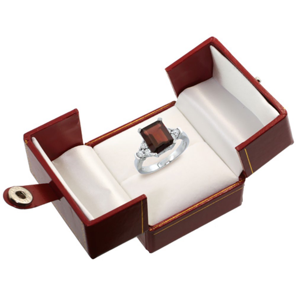 10K White Gold Natural Garnet Ring Octagon 9x7mm Diamond Accent, size 10