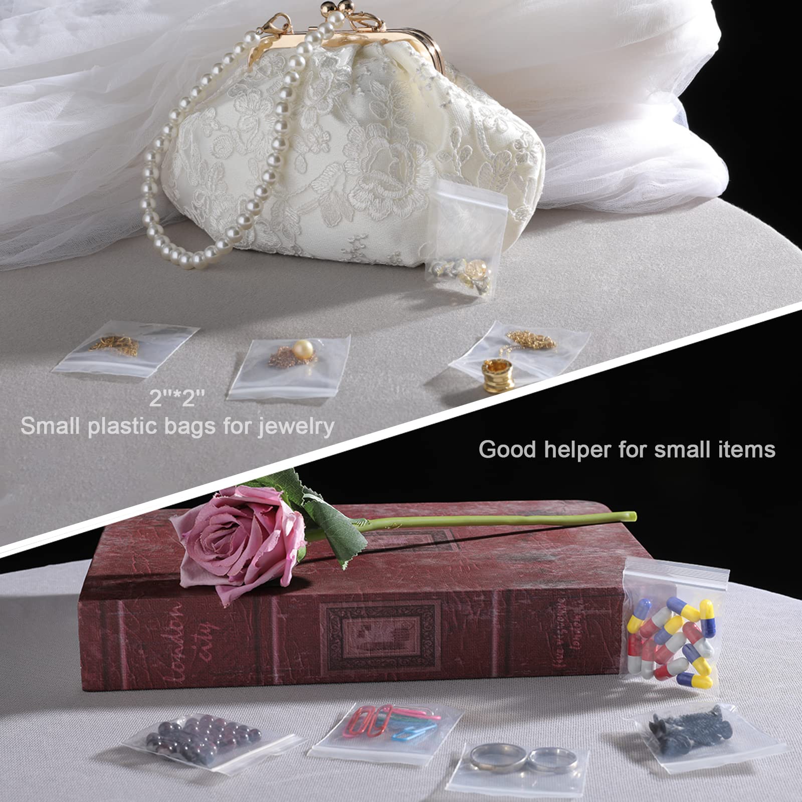 1000pcs 2"x 2" Clear Small Plastic Bags - Transparent Reusable Baggies for Jewelry, Coins, Candy - JINYONBAG Little Plastic Bags