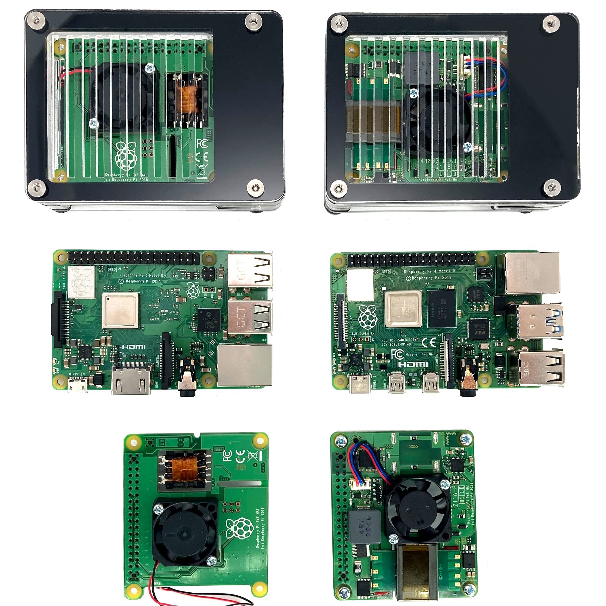 C4Labs Zebra PoE + Case Kit for Raspberry Pi 4B or 3B+ and PoE+ HAT or Official PoE Hat - Black Ice
