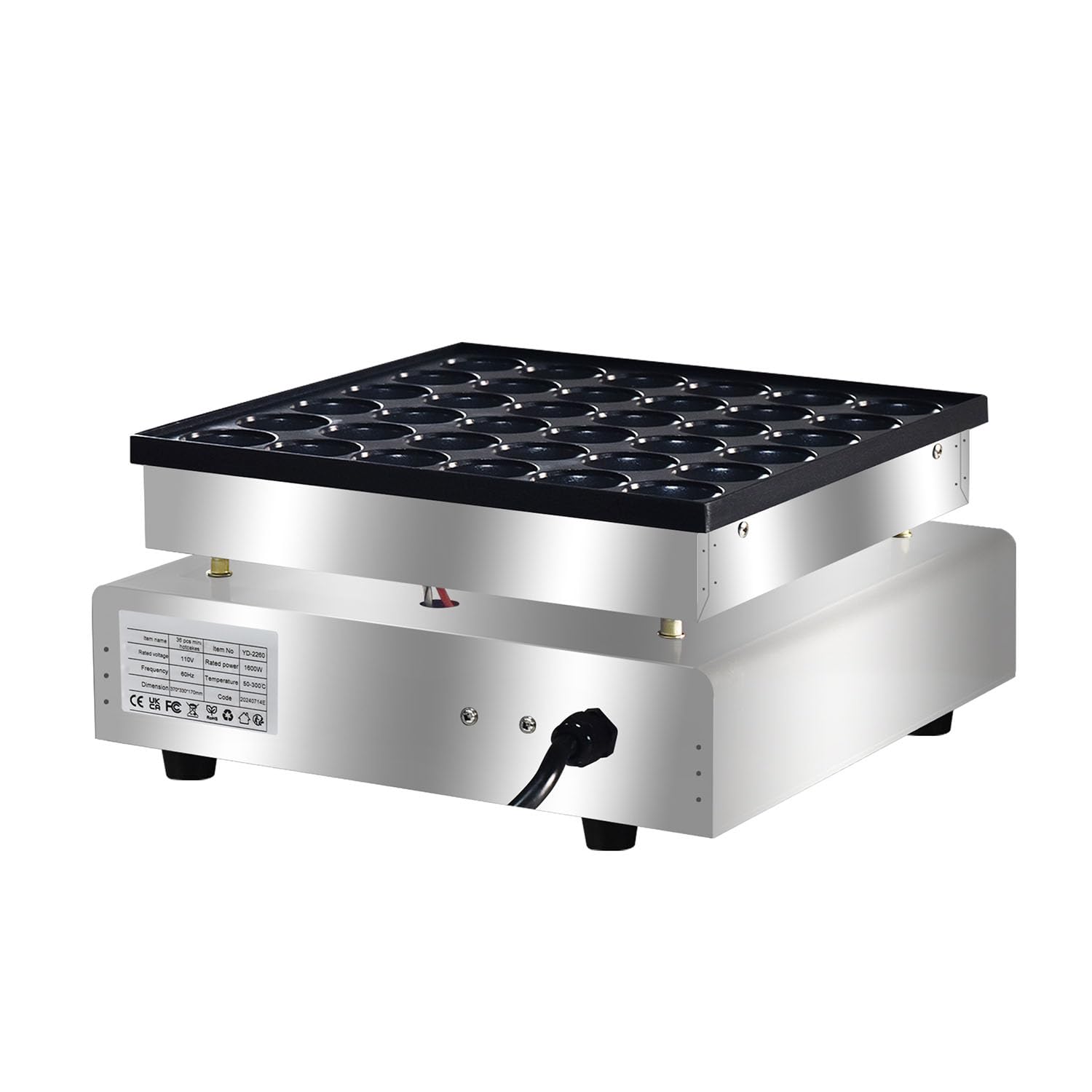 110V Commercial Mini Dutch Pancake Maker ,36PCS Dutch Pancake Baker Machine ,Nonstick Dorayaki Maker,Dutch Poffertjes Grill,Stainless Steel, Breakfast,Snacks, Desserts, Restaurants, Cafes